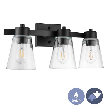 Prominence Home Fairendale, Three Light Matte Black Bathroom Vanity Light with Clear Glass 51534 ...